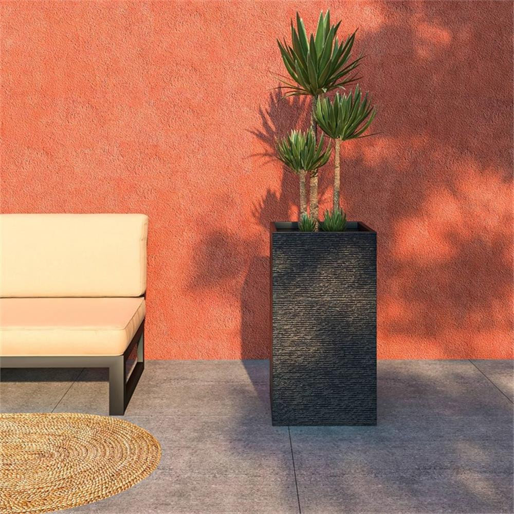 LeisureMod Basalt Fiberstone and MGO Clay Tall Square Planter Black 31 ...
