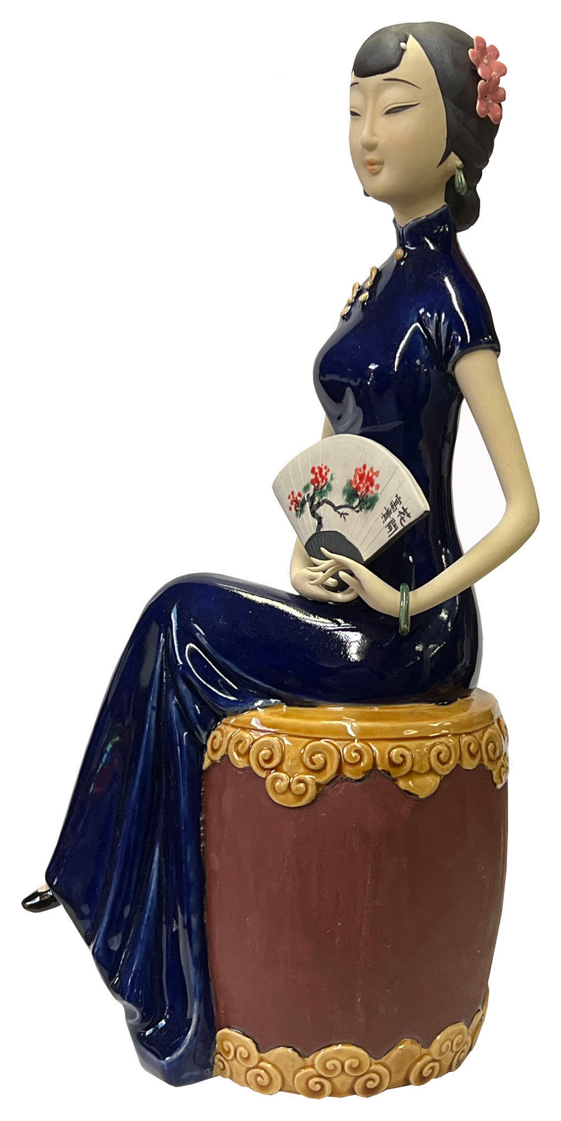 Chinese Oriental Ceramic Cheongsam Blue Qipao Dressing Lady Figure ...