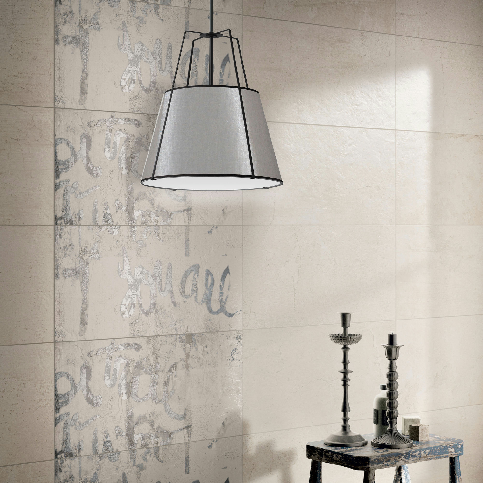 3 Light Trapezoid Pendant Black/Grey Shade w/ White Fabric Diffuser ...