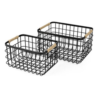 Set of Two Black Metal Baskets - Industrial - Baskets - by HomeRoots ...