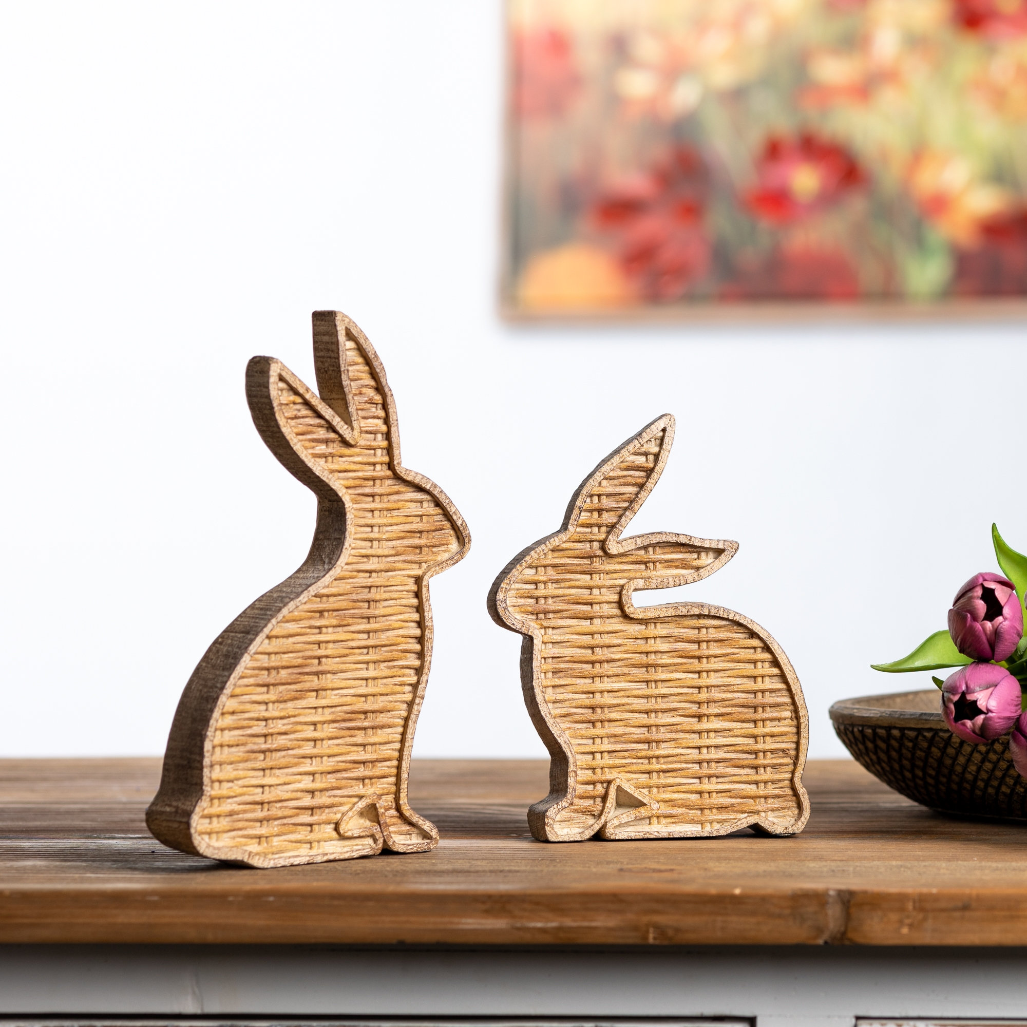Wicker Rabbit Decor, 2-Piece Set - Farmhouse - Decorative Objects And ...