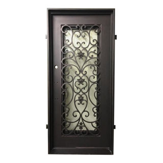 Melrose Iron Door 37"x81", Square Top, Right Hand Inswing, Rain Glass ...