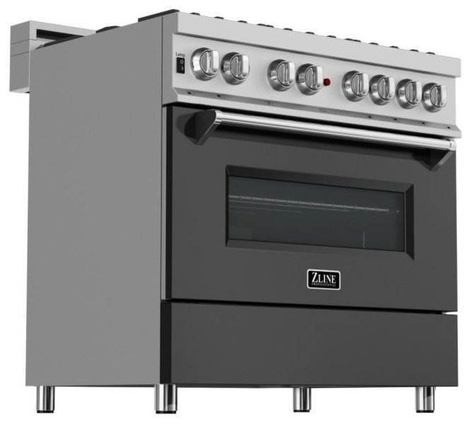 ZLINE 36" Range Gas Stove/Electric Oven, DuraSnow and Black Matte Door ...