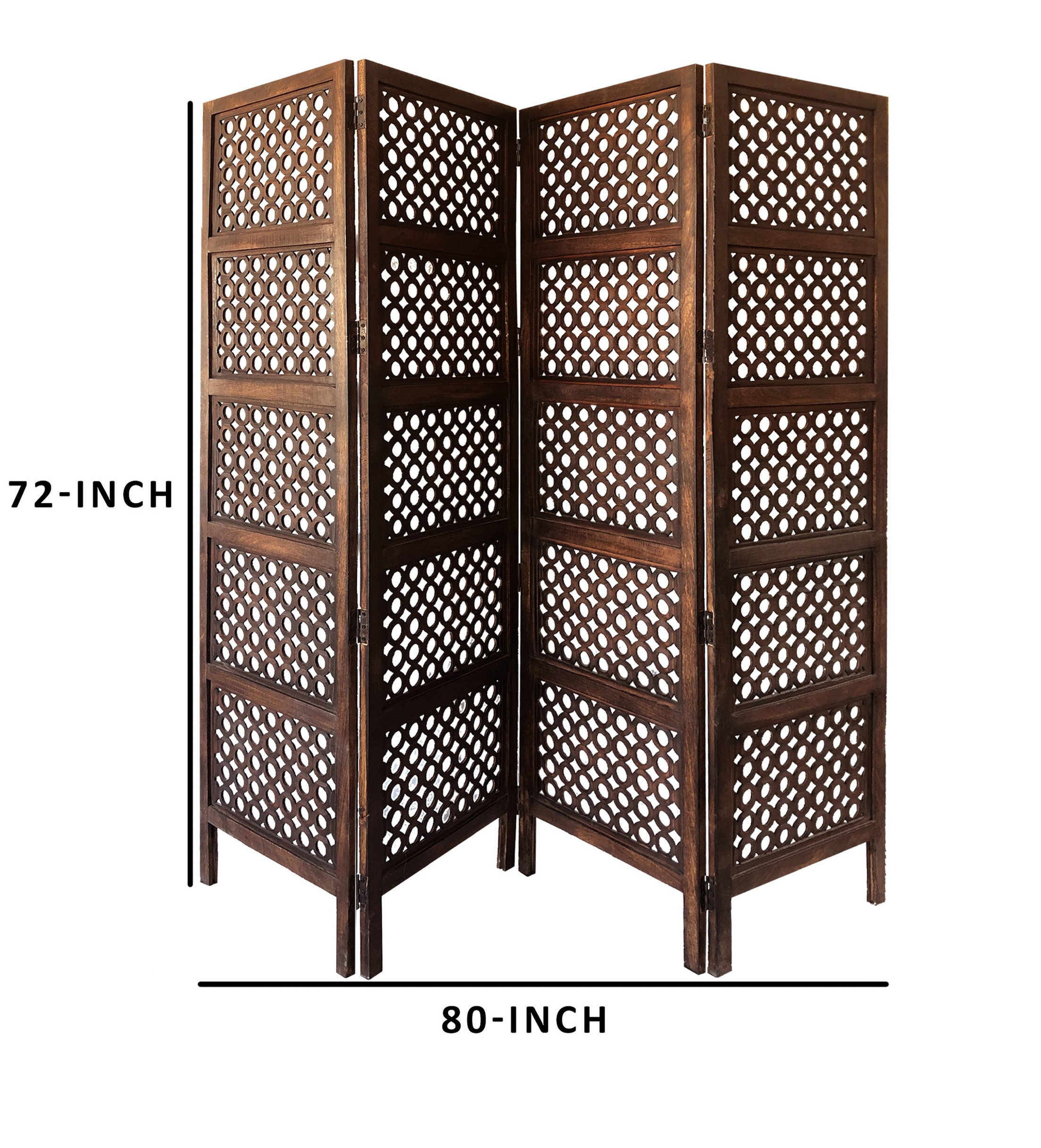 Decorative Four Panel Mango Wood Hinged Room Divider With Circular ...