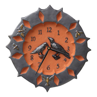 Ravens Ceramic Wall Clock, Metal Glaze on Terra Cotta Clay - Farmhouse ...