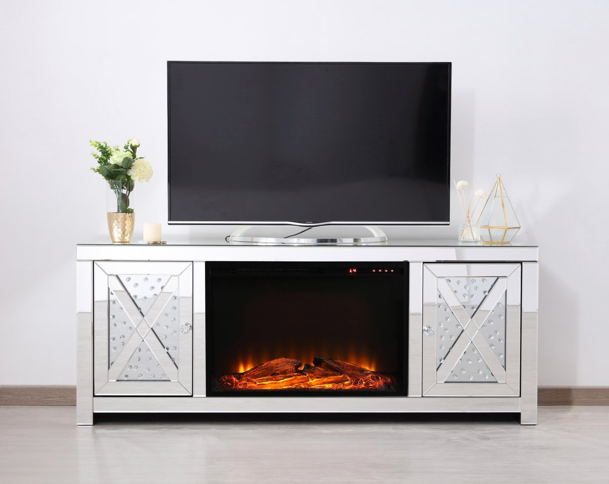 Elegant MF98904-F1 Raiden 59" LED Mirrored Tv Cabinet With Wood ...