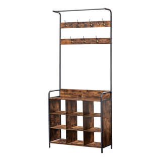 Gewnee 31'' Wide Hall Tree with Bench and Shoes Storage,Brown ...