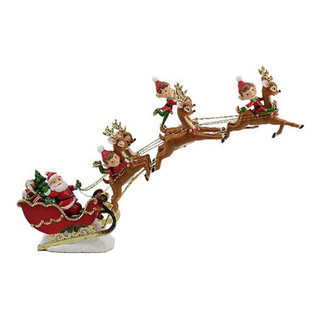 December Diamonds Santa in Sleigh with Deer and Elves Figurine ...