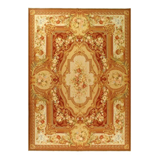 Rust Color Fine Hand Knotted Abusson Rug 10'x14' - Victorian - Area ...