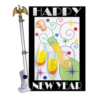 Happy New Year Winter New Year House Flag Set, 28" X 40" X 0.1 ...