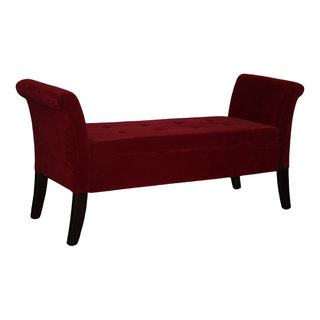Deep Red Settee Style Storage Bench - Contemporary - Upholstered ...