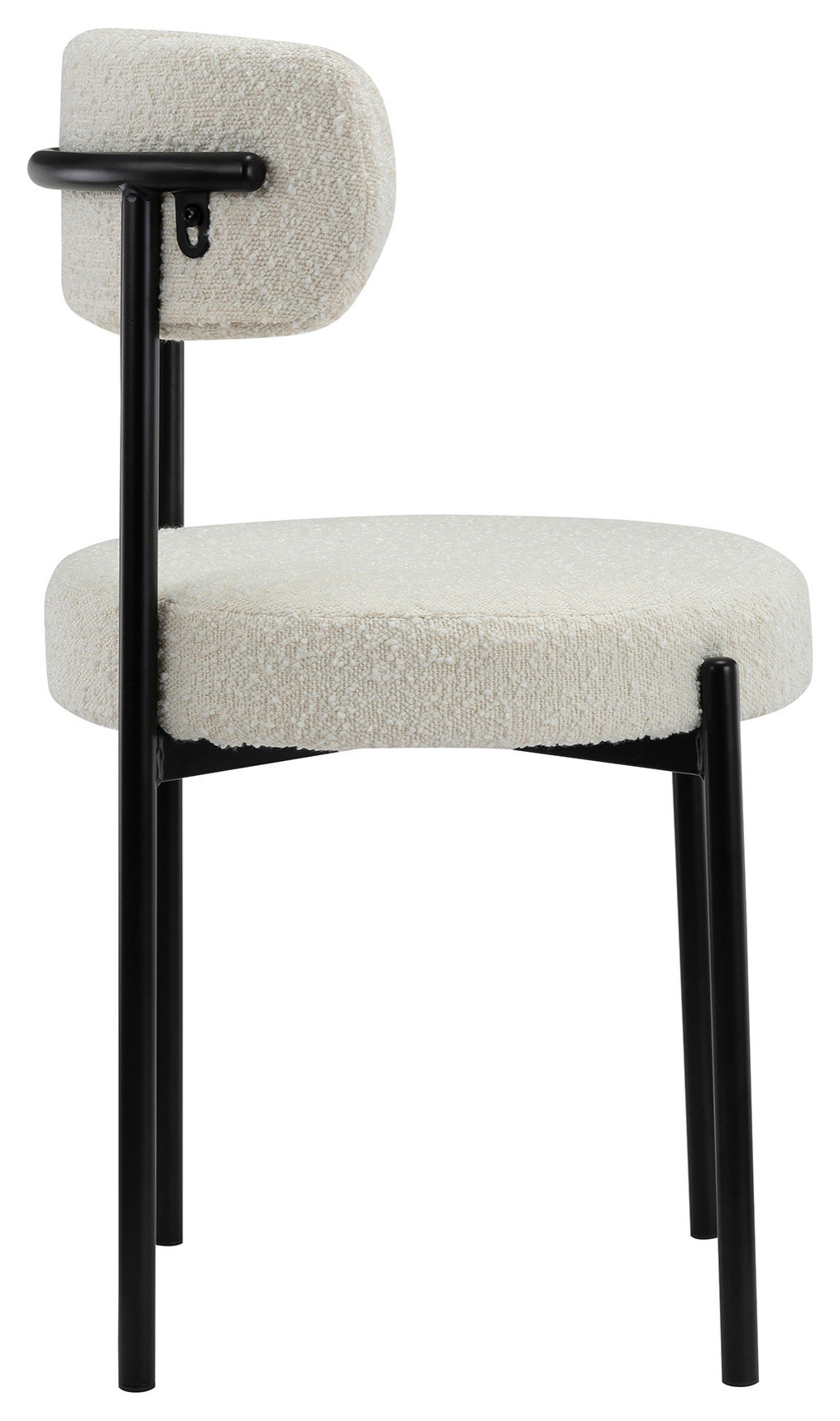 Boucle Fabric Dining Chair, Set of 2, Cream, Matte Black Finish, Boucle ...