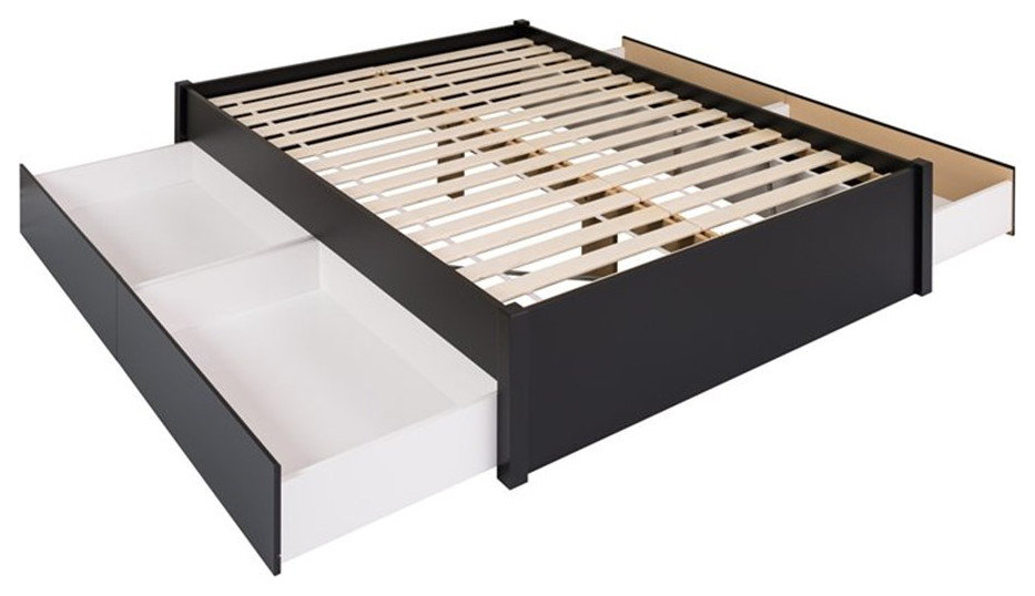 Pemberly Row Queen 4-Post Platform Bed with 4 Drawers in Black ...