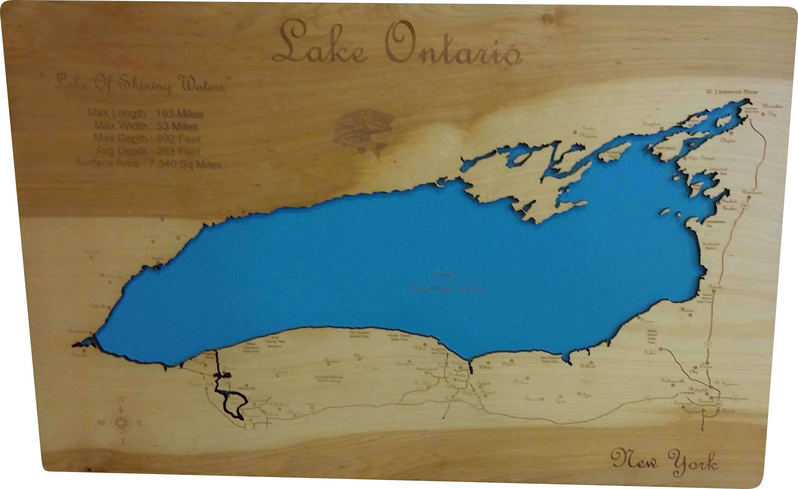 Lake Ontario, New York, Canada-Wood Lake Map, Medium - Contemporary ...