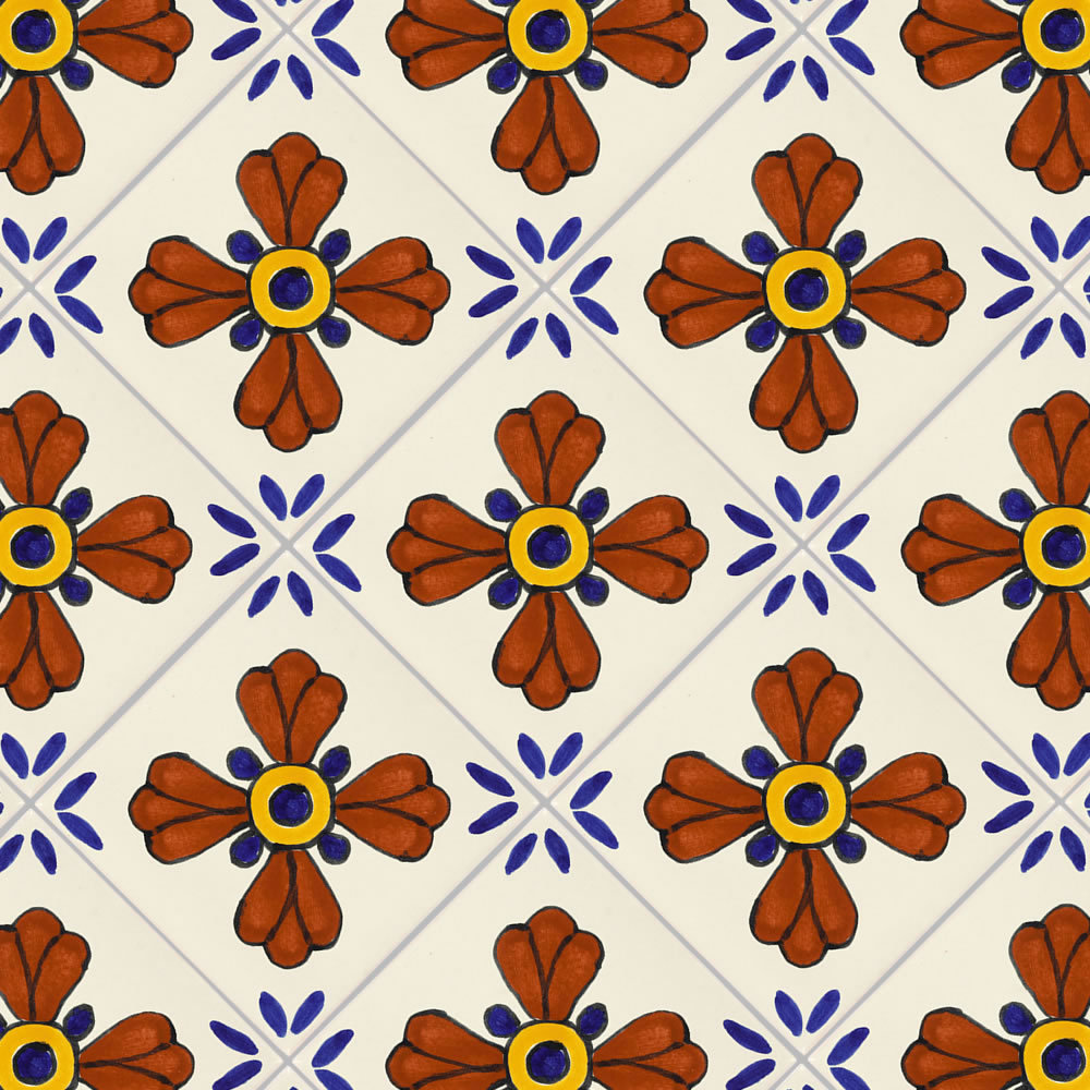 4.25"x4.25" Talavera Mexican Handmade Ceramic Tile, Blue Seville 2, Set ...