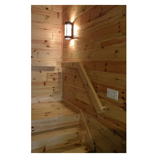 Knotty pine paneling staircase landing - Rustic - Other - by Woodhaven ...