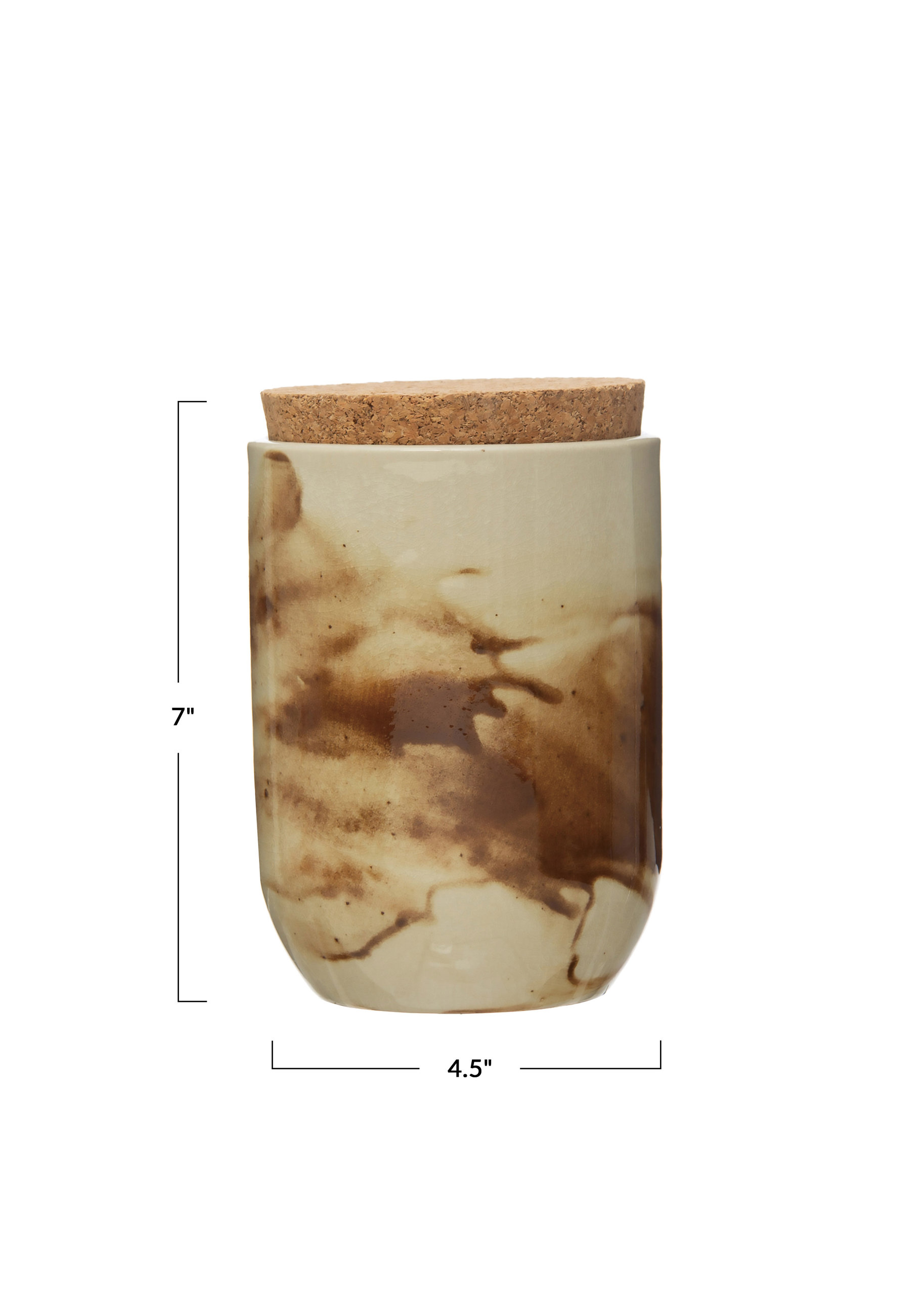 4-1/2" Round x 7"H Stoneware Jar With Cork Lid, Reactive Glaze, Marbled ...