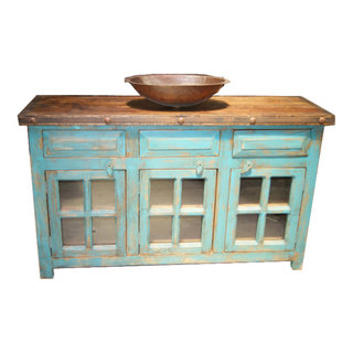 Abbot Rustic Bathroom Vanity Turquoise 3-Glass Doors, 72"x22"x36 ...