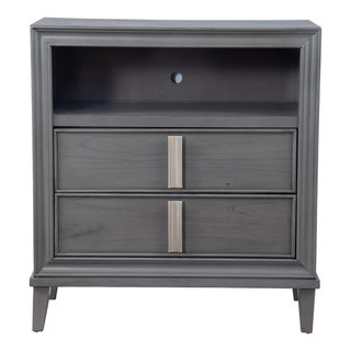 Benzara BM196027 Wooden Media Chest With Two Drawers, Gray ...