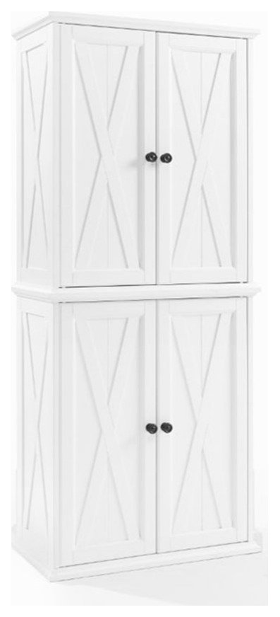 Pemberly Row 4-Door Modern Wood Pantry in Distressed White/Black ...