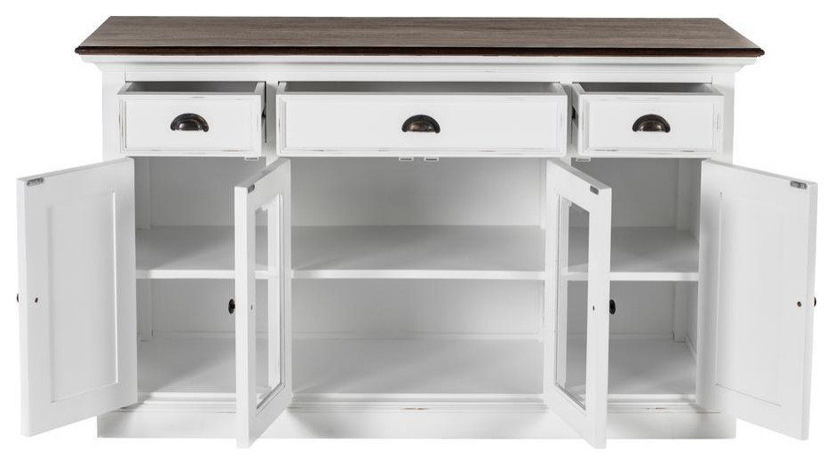 Shaker Style White Distress and Buffet With Glass Doors and Drawers ...
