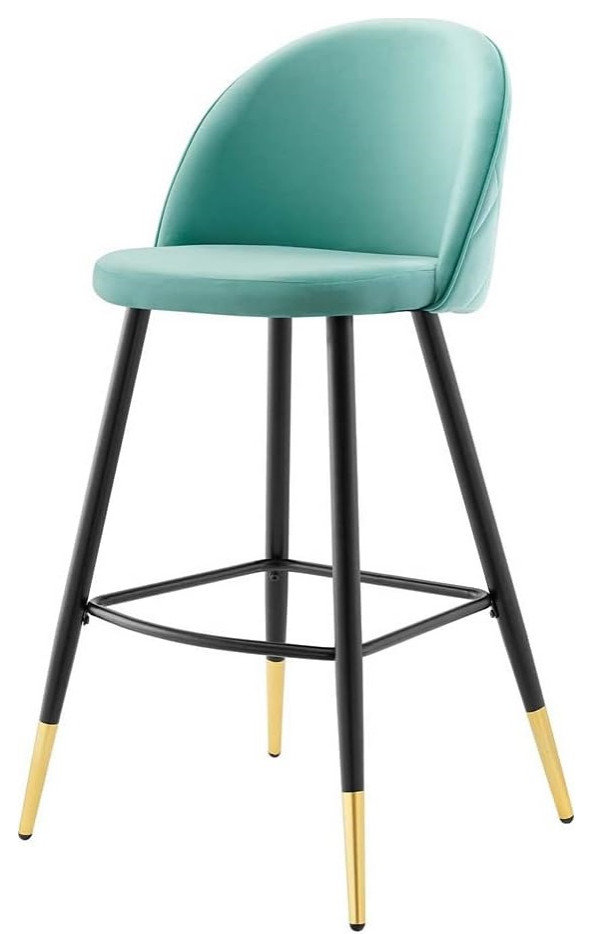 Set of 2 Velvet Bar Stools with Diamond Lattice Upholstery and Gold ...