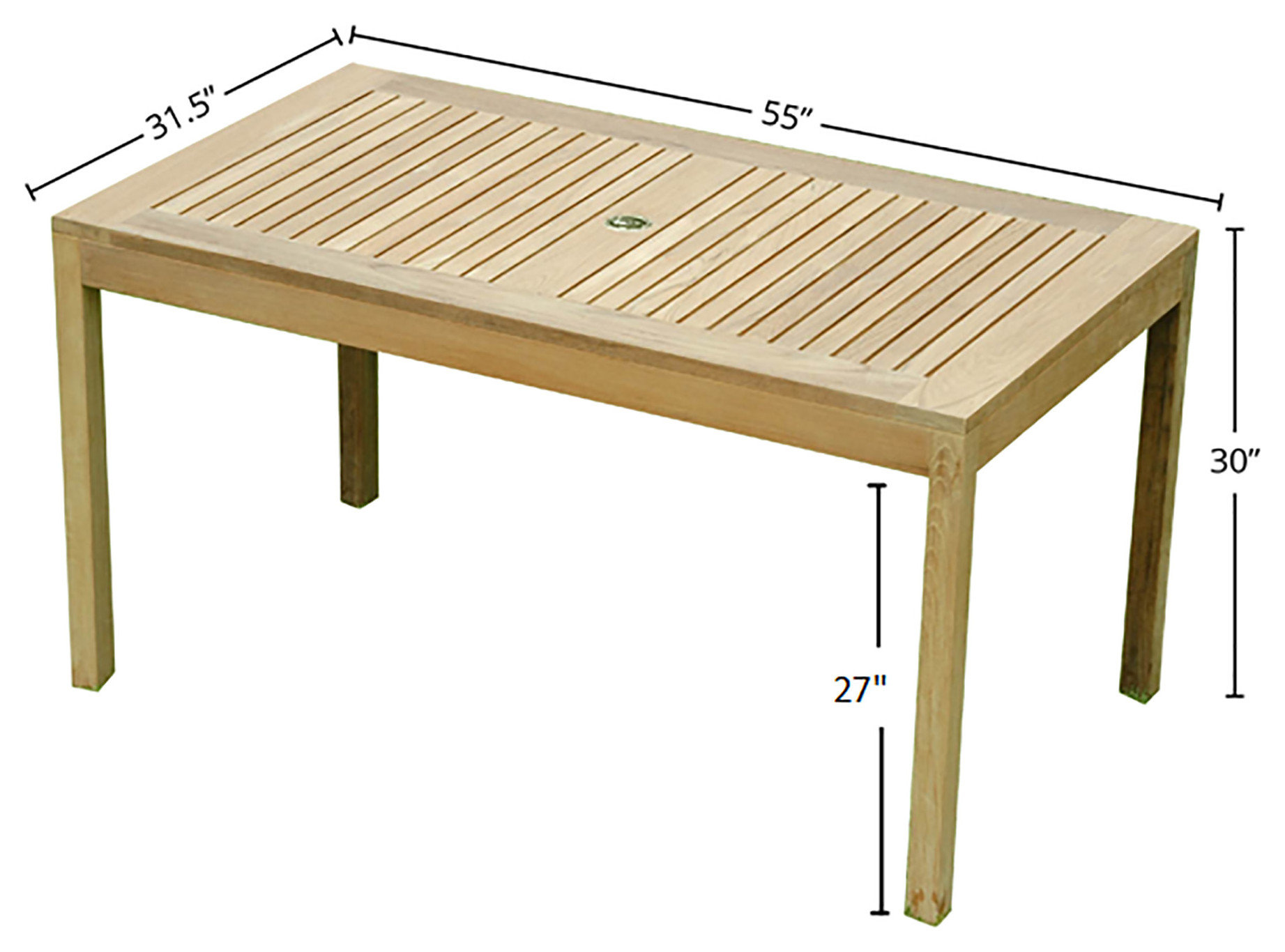 Cafe Teak Rectangular Table with Parasol Hole, Natural - Transitional ...