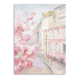 Pretty Pastel Pink Paris Street Unframed Print Wall Art - Contemporary ...