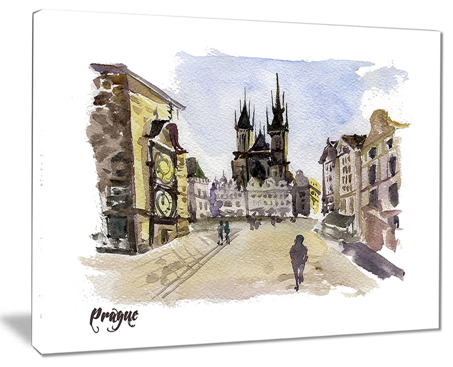 "Prague Hand-Drawn Illustration" Canvas Print, 20"x12" - Contemporary ...