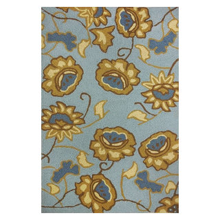 Jacobean Floral Spa Blue Indoor Outdoor Rug, 58"x78" - Contemporary ...