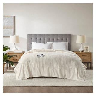 Serta Plush Heated Blanket, Ivory, King - Transitional - Blankets - by ...