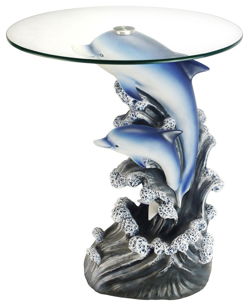 24" Glass Top Dolphin End Table - Beach Style - Side Tables And End ...