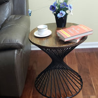 Industrial 20 Inch Accent Table with Reclaimed wood Round top and Iron ...