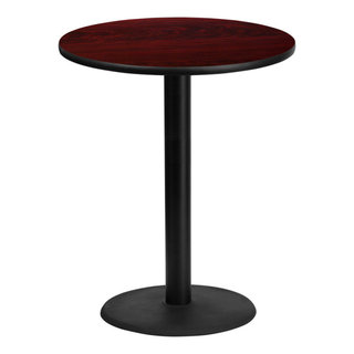 36'' Round Mahogany Laminate Table Top with 24'' Round Bar Height Table ...