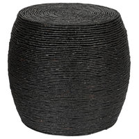 Round Handwoven Corn Rope Barrel Side Table, Black - Tropical - Side ...