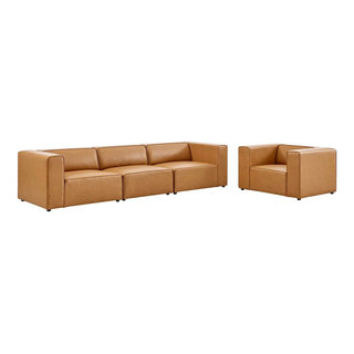 Odette Tan Leather Sofa and Armchair Set - Contemporary - Living Room ...