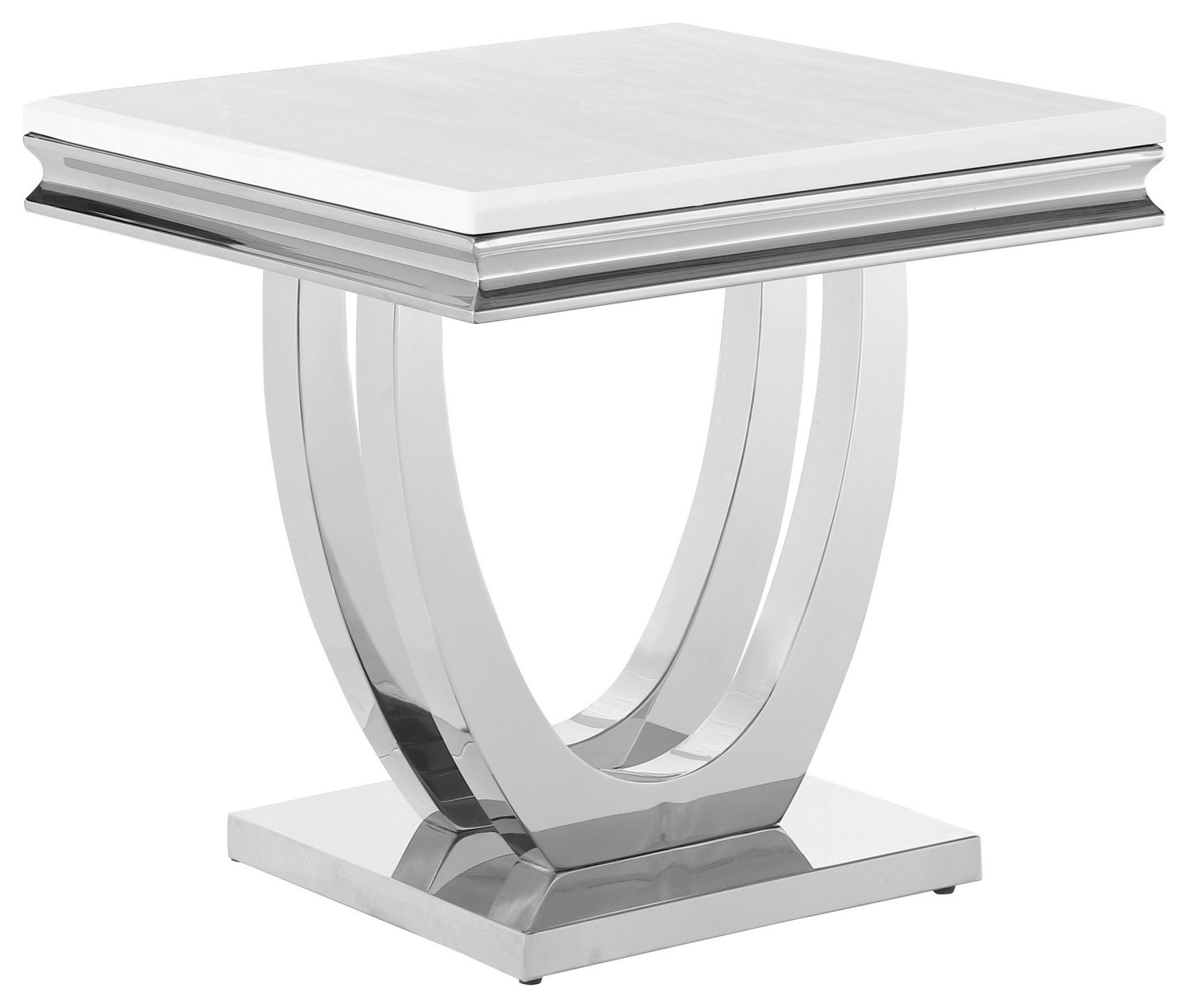 Kas 24 Inch Square End Table, White Stone Top, Polished Chrome Flush ...