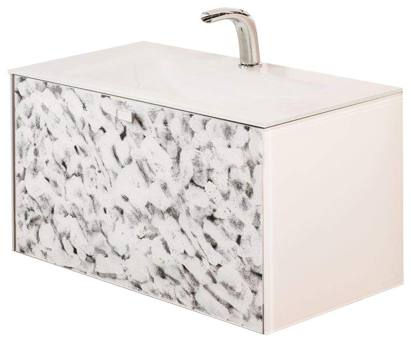Sila Luxury Murano Glass Drop-In Single Bathroom Vanity 32", White ...