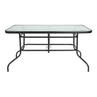 31.5x55 Rectangular Tempered Glass Metal Table, Clear Top/Black Frame ...