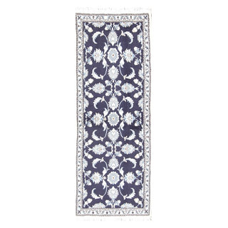 Nain Oriental Hand-Knotted 6' Persian Design Rug Runner, Blue, 6'5"x2'5 ...
