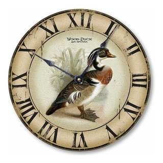 Vintage-Style Clock with Wood Duck, 12 Inch Diameter - Rustic - Wall ...