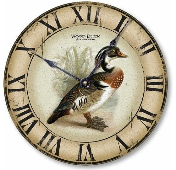 Vintage-Style Clock with Wood Duck, 12 Inch Diameter - Rustic - Wall ...