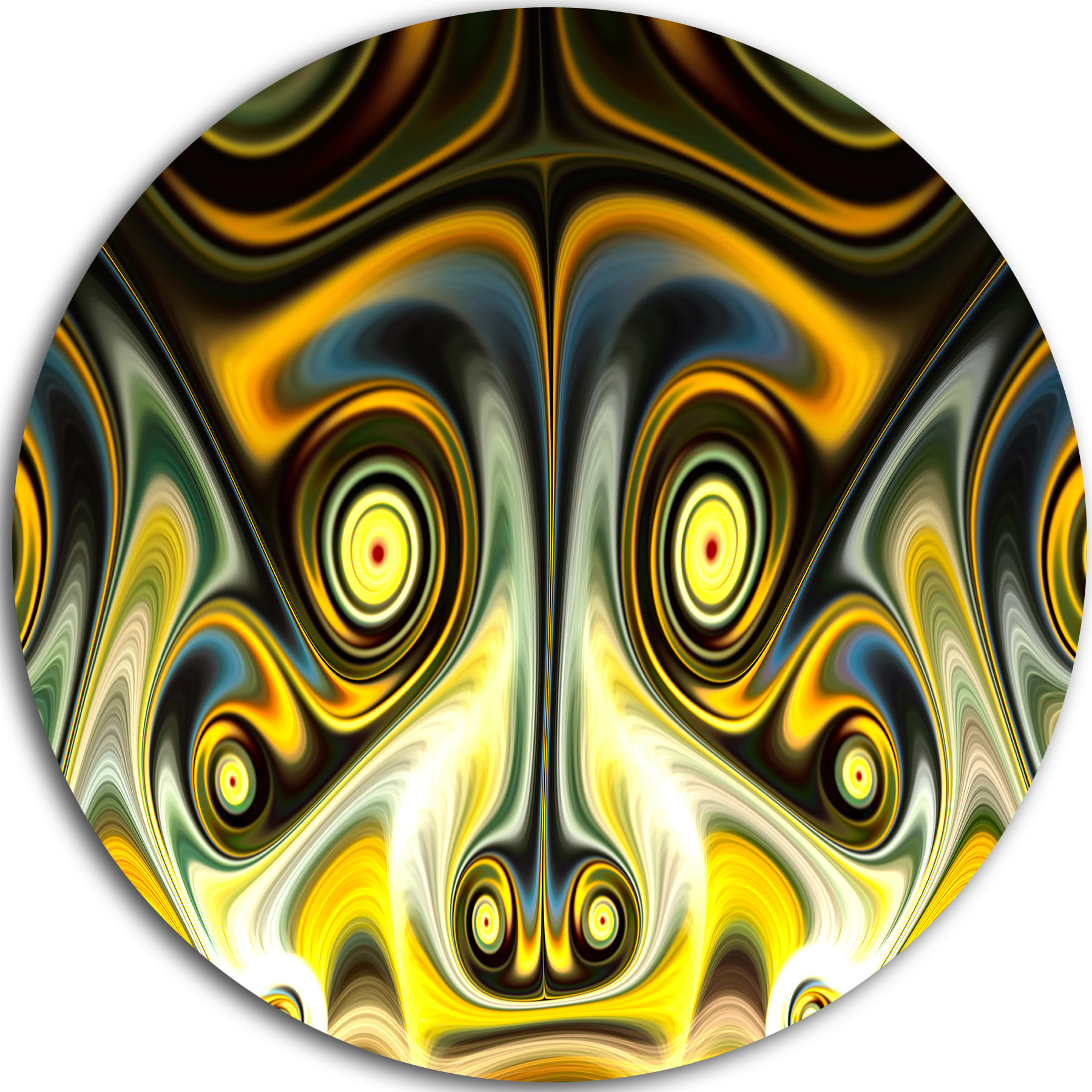 Unique Light Yellow Fractal Design Pattern, Round Metal Wall Art, Disc ...