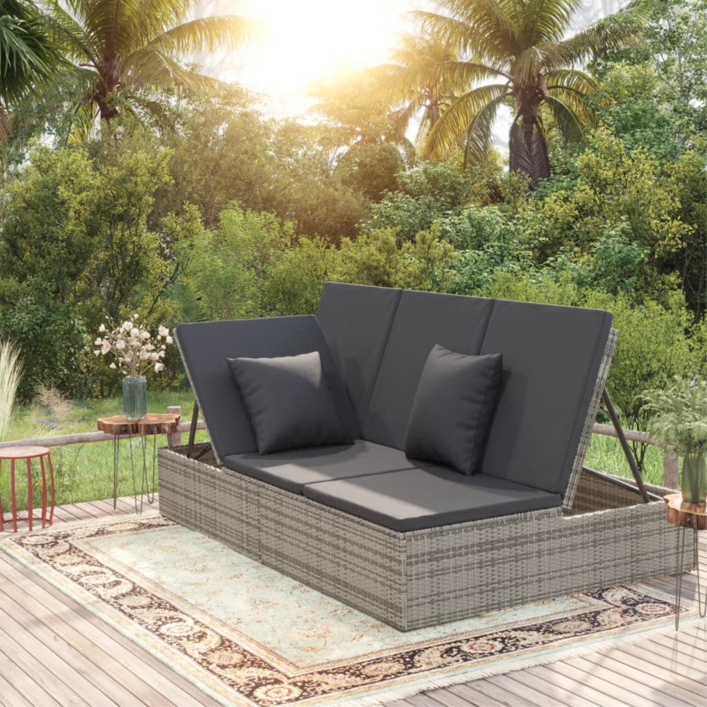 Vidaxl Convertible Sun Bed With Cushions Poly Rattan Dark Gray ...