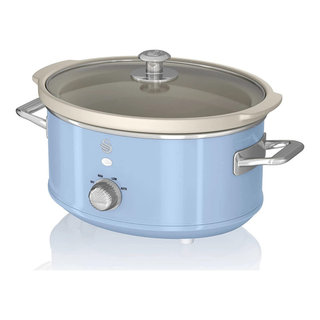 Swan SF17021BLN Retro Slow Cooker, 8.7"x13.1"x10.4", Blue, Ivory ...