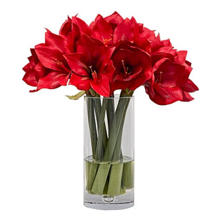 Amaryllis in Vase, 17" - Contemporary - Artificial Flower Arrangements ...