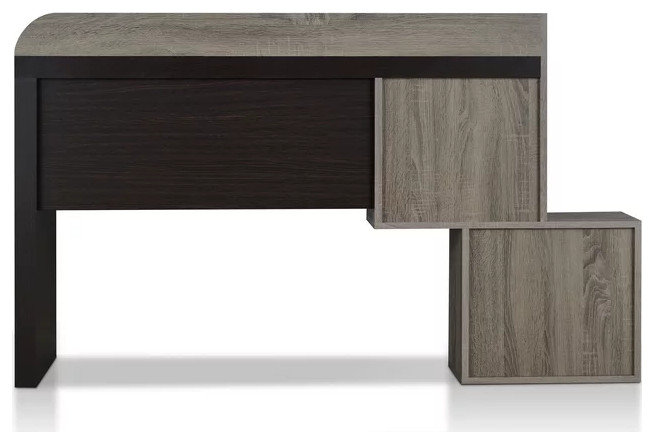 Modern Desk, Unique Design With Large Worktop & 2 Open Cubbies, Walnut ...