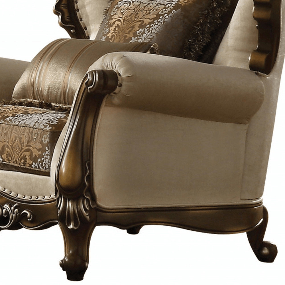 49" Tan And Brown Fabric Floral Tufted Wingback Chair - Victorian ...