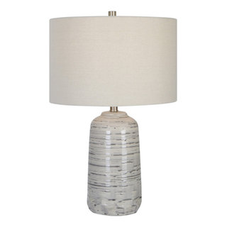 Contemporary Ivory Gray Drip Glaze Ceramic Table Lamp 25 in Striped ...