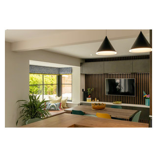 Concrete style German kitchen, with media wall in Barnsley - Industrial ...